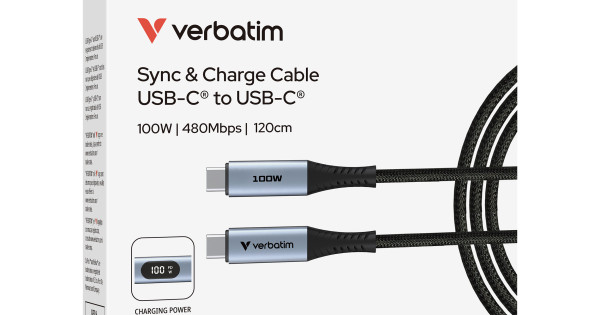 Verbatim Sync & Charge Cable with Power Display 100W USB to USB-C | 120cm